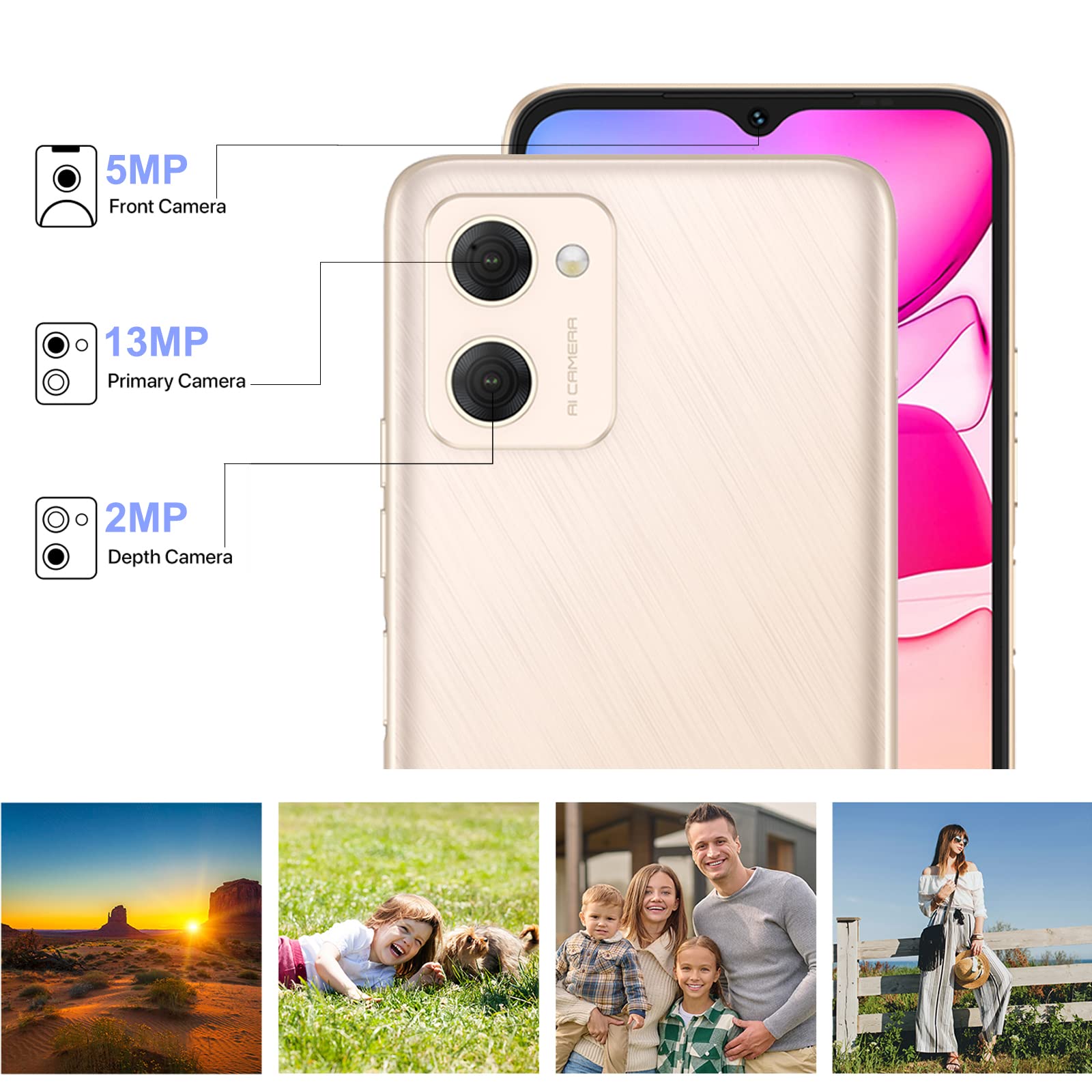 UMIDIGI C2 Unlocked Cell Phone, Android 13 5150mAh Battery with 6.52" Full Screen MediaTek Helio A22 Smartphone 3GB RAM+32GB ROM 256GB Expandable 13MP Camera Mobile Phone
