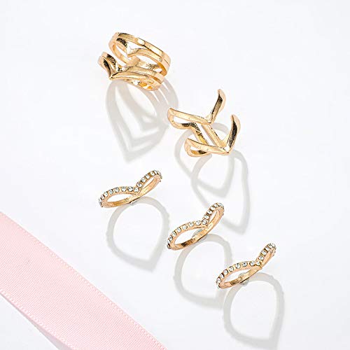 ZZ ZINFANDEL 5-9 Pcs 18K Gold Stackable Knuckle Midi Finger Rings Set Crystal Pearl Rings Geometry Heart Hexagon Letter V Stackings Joint Ring Sets for Women Girls (5 pcs)