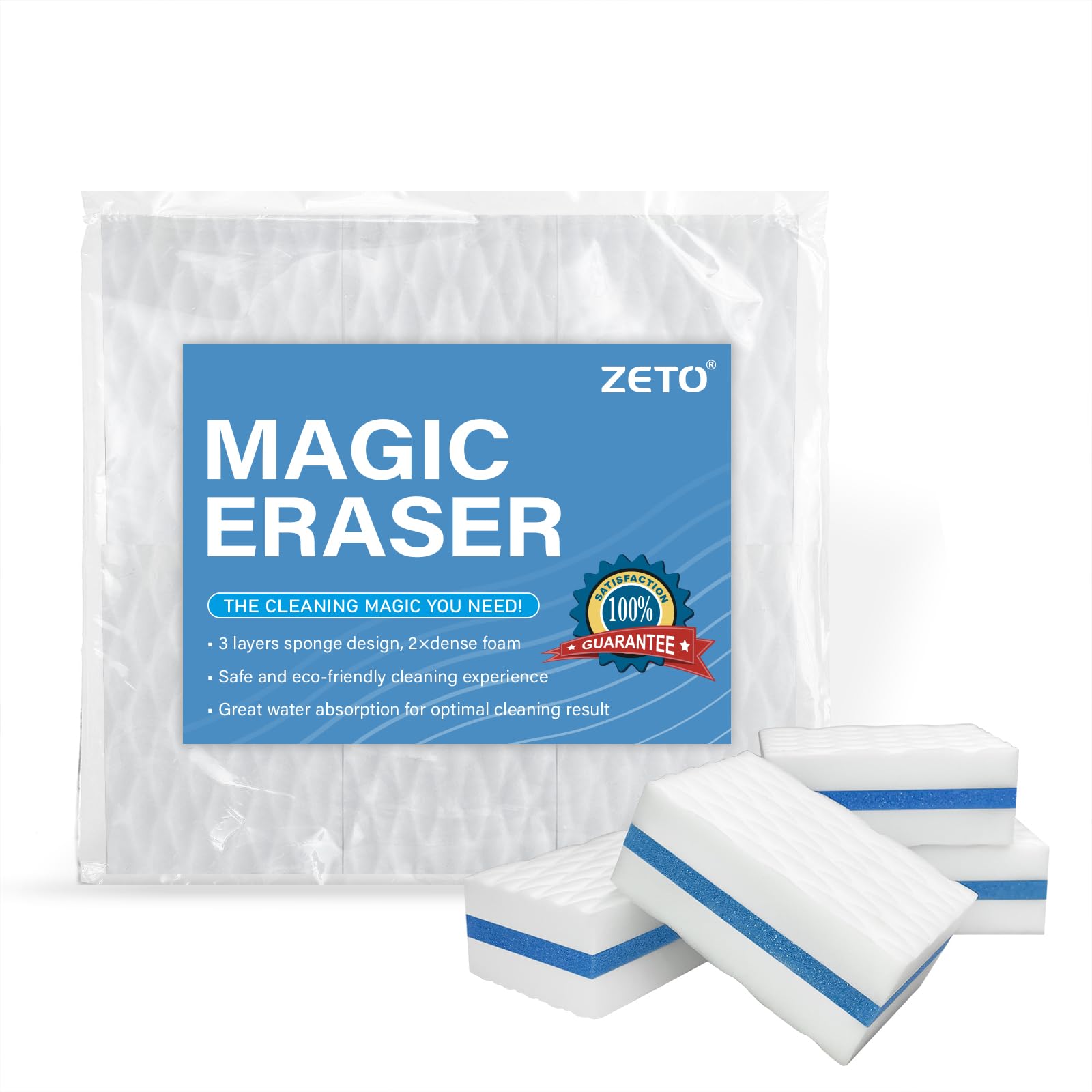 ZETO Magic Eraser Sponges - Multi-Functional Cleaning Pads Magic Sponge Melamine Foam for Household Cleaning(12PC)