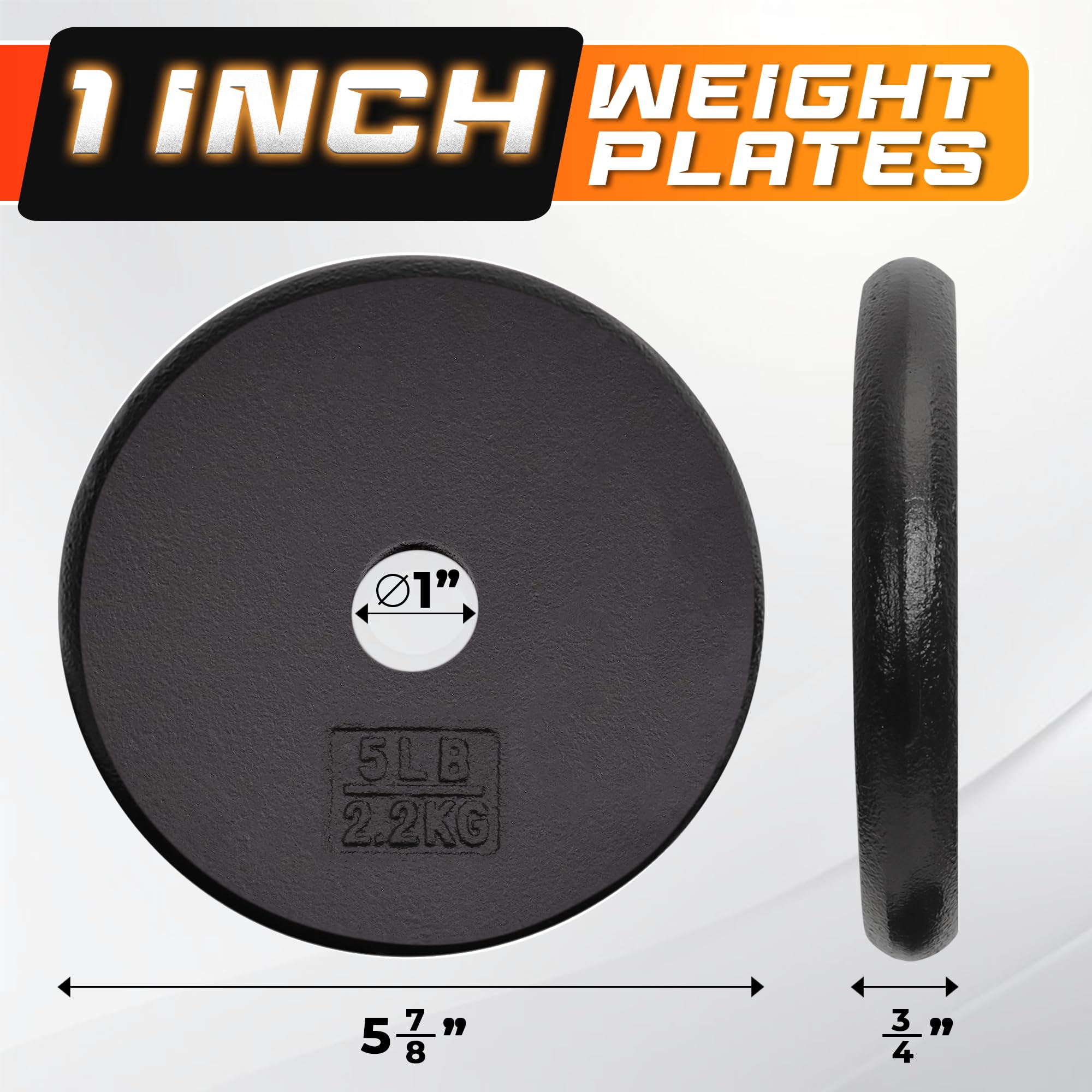 Yes4All 1-inch Cast Iron Weight Plates for Dumbbells β Standard Weight Disc Plates (5 lbs, Set of 2)