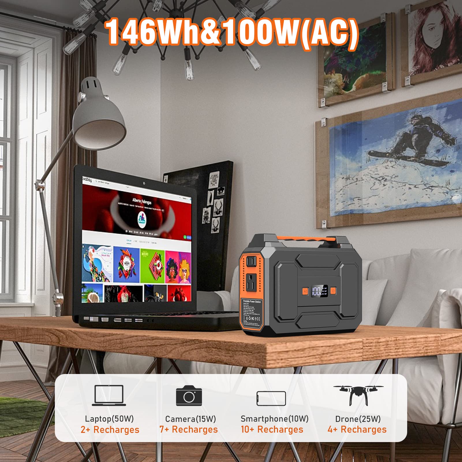 ZeroKor Portable Solar Panel 60W and Portable Power Station 100W, Portable Laptop Charger with AC Outlet for Home Use Tent Camping