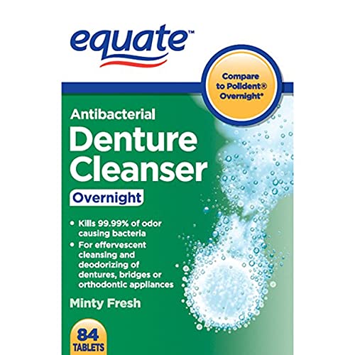 Super Poligrip Zinc Free 2.4oz Bundle with Equate Overnight 84 Denture Cleaner Tablets - Poligrip Super Denture Adhesive, Denture Cleaning Tablets, Retainer Cleaner for a Brighter Smile