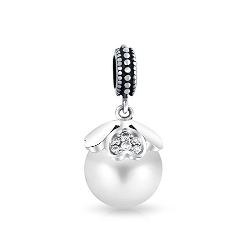 Vintage Style Heart Cap White Simulated Pearl Dangle Charm Bead For Women .925 Sterling Silver Fits European Bracelet