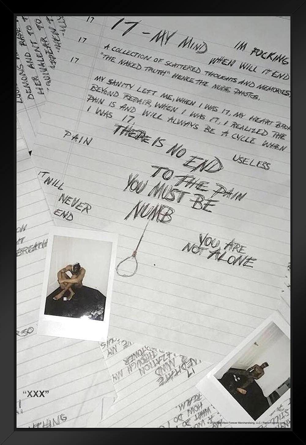 XXXtentacion 17 Album Cover Art Merch XXX Bad Vibes Forever Skins Trap Music Aesthetic Black Wood Framed Wall Art 14x20