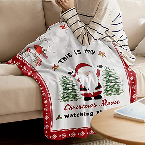 Throw Blanket,This is My Christmas Movie Watching Blanket Gnome Trees Bird Snowflake Super Soft Microfiber Warm Blanket for Couch Lightweight Blanket for Bed Chairs,50x80 Inch