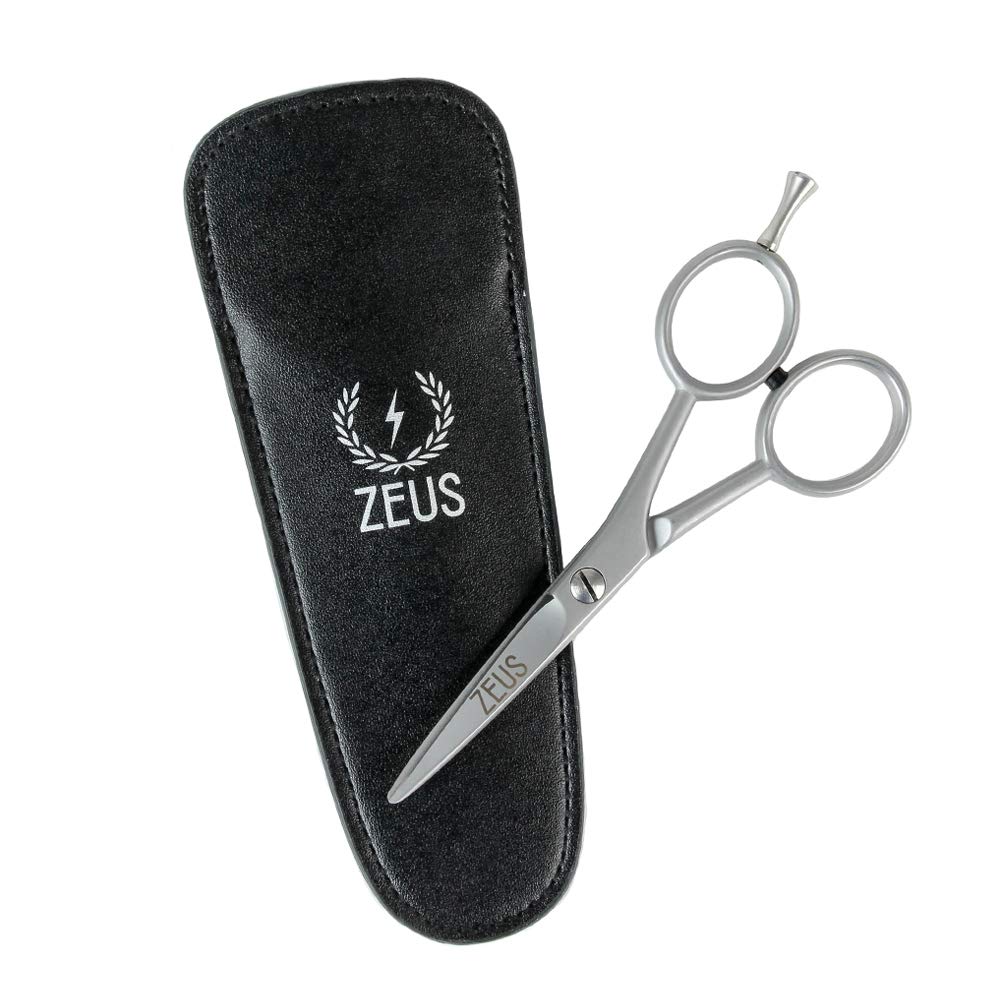 ZEUS Handmade German Stainless Steel Best Beard Trimming Scissors w/Leather Case, Trimming & Shaping Shears by Becker