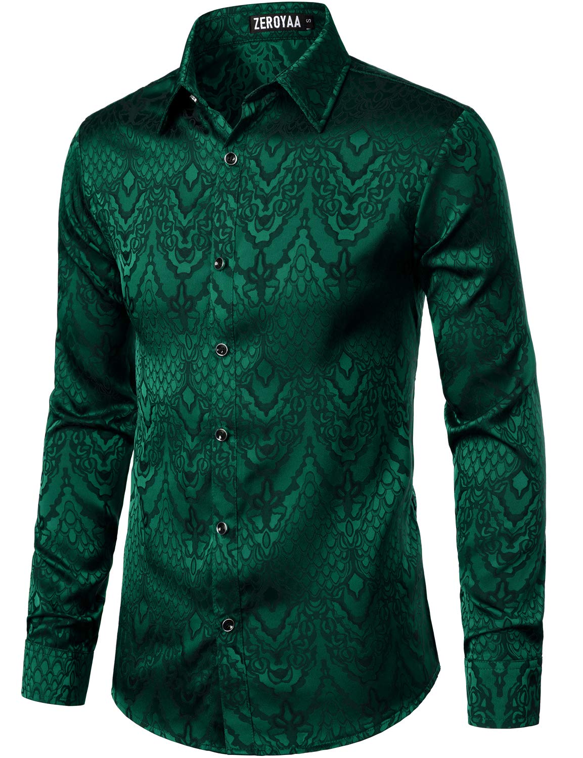 ZEROYAA Men's Hipster Slim Fit Long Sleeve Gothic Jacquard Button Up Dress Shirts for Party Prom ZLCL32-Emerald XX-Large