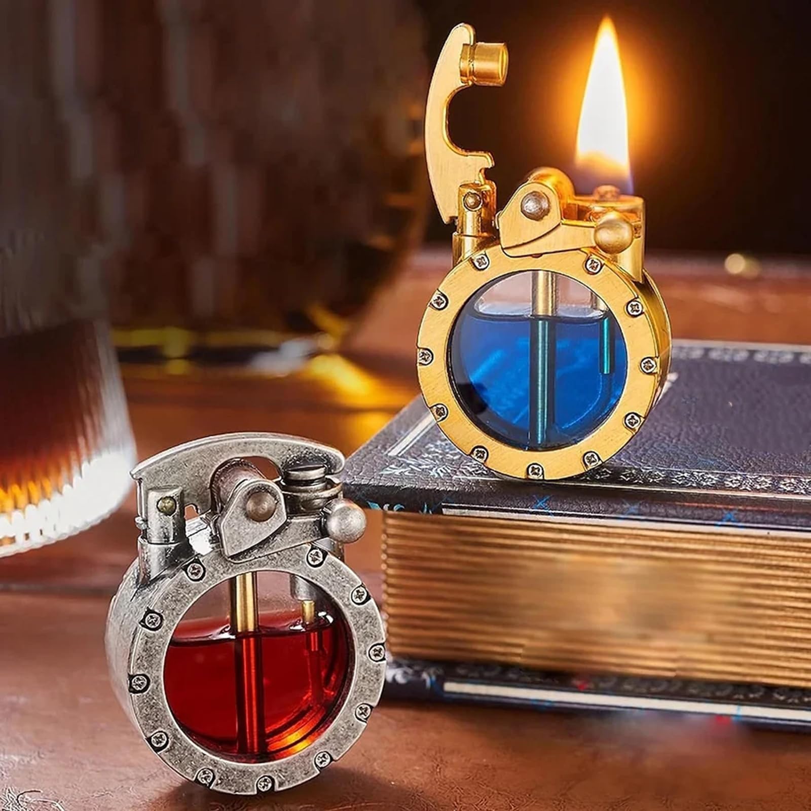 Vintage Trench Lighter Transparent Kerosene Lighter Antique Steampunk Lighter Cool Unique Lighter for Men-Vintage Transparent Kerosene Lighter(Golden)
