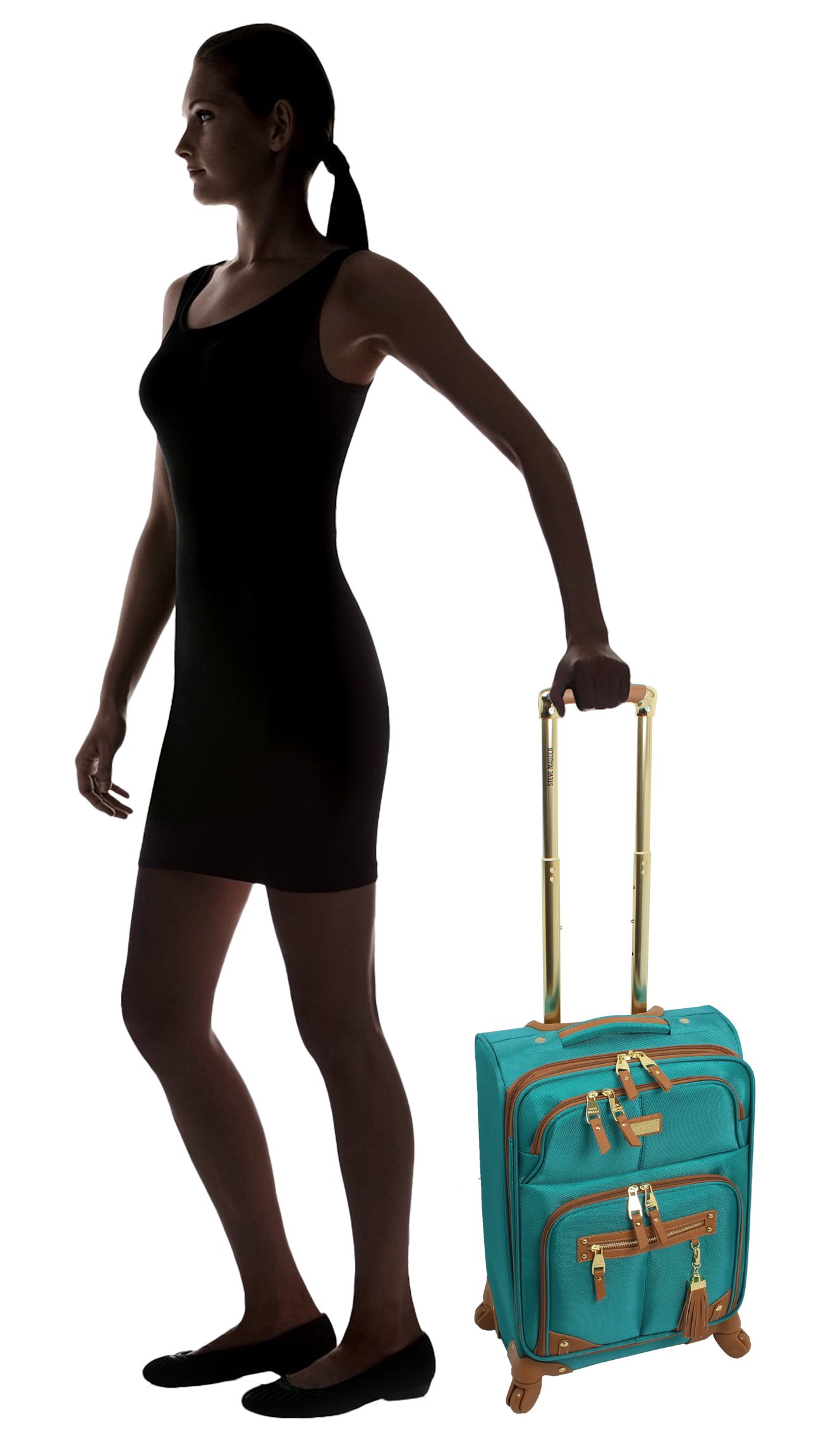 Steve Madden On Luggage Collection - Lightweight Softside Expandable Suitcase for Men & Women - Durable Bag with 4-Rolling Spinner Wheels (Harlo Teal Blue)