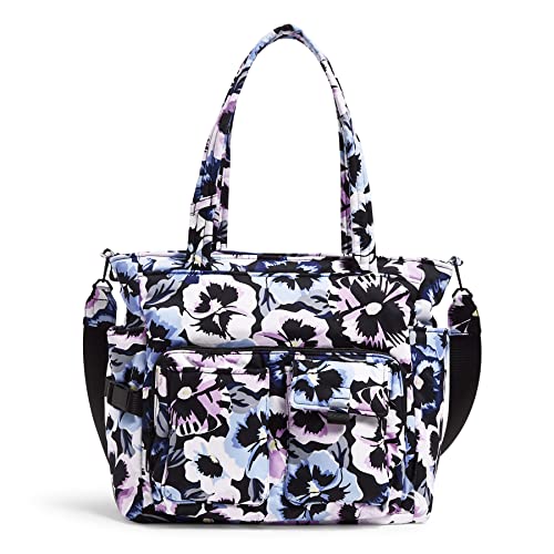 Vera Bradley Women's Cotton Utility Tote Bag, Plum Pansies - Recycled Cotton, One Size