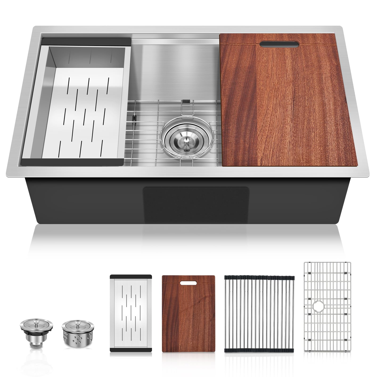 Tysun 27 Inch Undermount Kitchen Sink - 16 Gauge Drop In Kitchen Sink - Stainless Steel Single Bowl Kitchen Sink - Workstation Sink with Accessories
