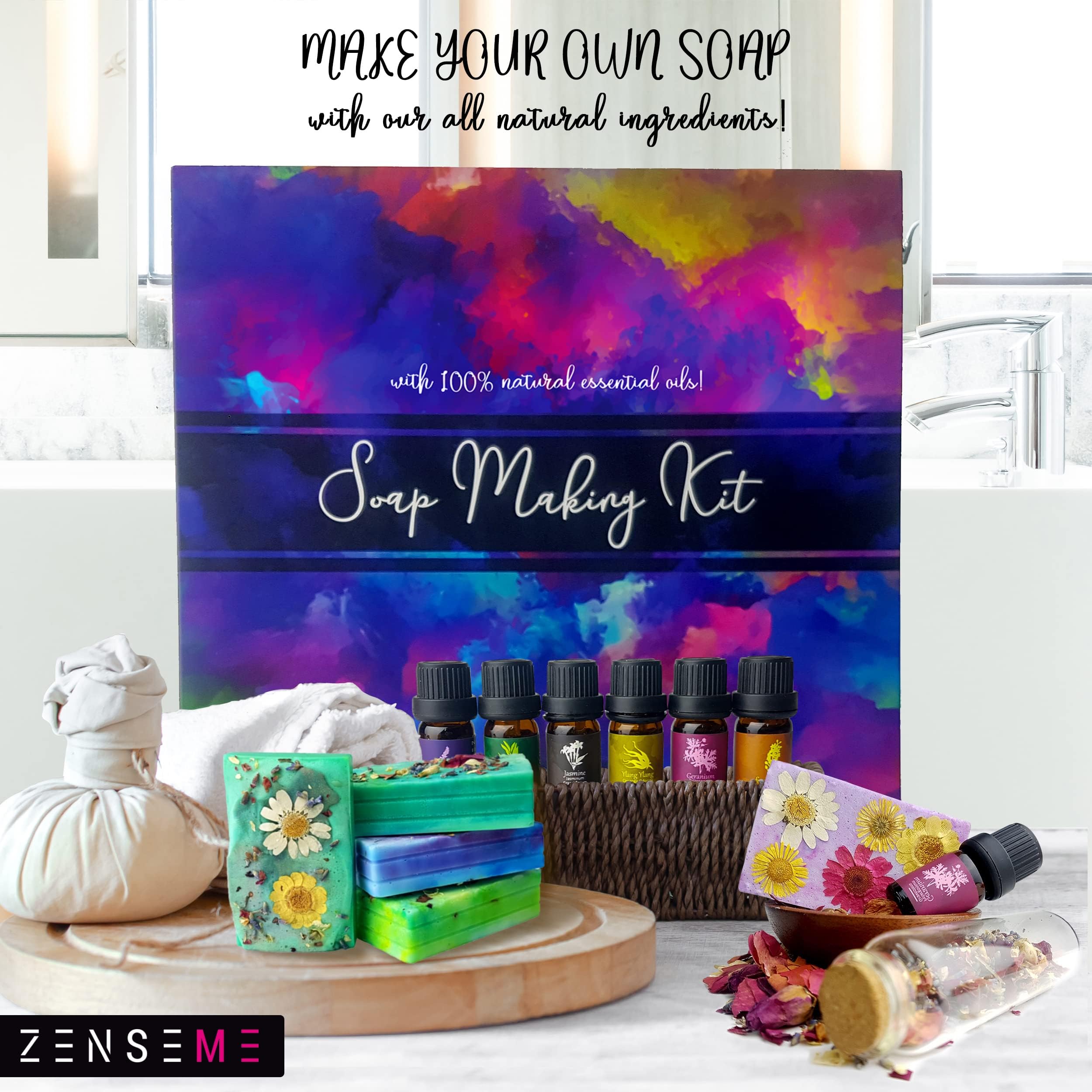 ZenseMe Bundle of Soap Making Kit with 5.5 LB Glycerin Soap Base | DIY Bundle, Melt and Pour Organic Natural Supplies for Adults, Beginners | 2LB Shea Butter and 5.5 LB Ultra Clear Glycerin