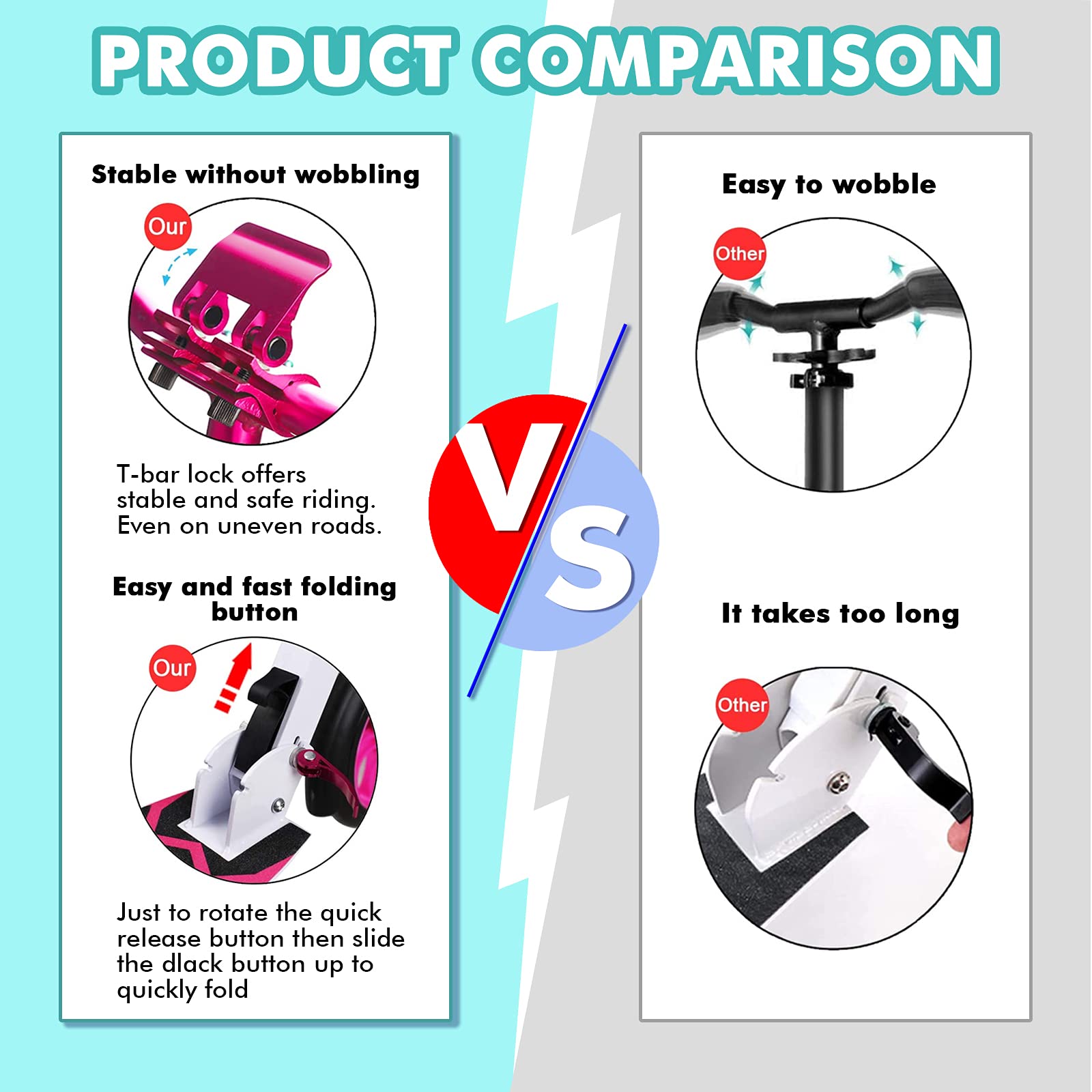VOKUL Scooter for Kids 8 Years and Up - 8" Big Wheel Scooter with Carry Strap for Adults Teens Up to 220 lbs