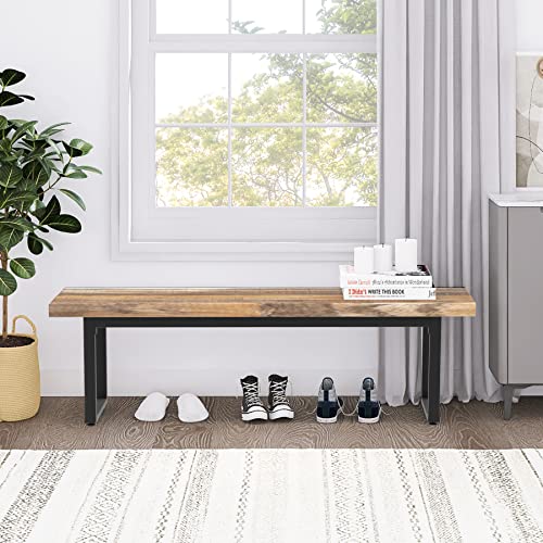 STHOUYN 59” Dining Bench Pair of 2 for 6-8 Person, Farmhouse Indoor Kitchen Table Benches, Bed Bench, Industrial Shoe Bench, Entryway Benches (Brown 2pcs)
