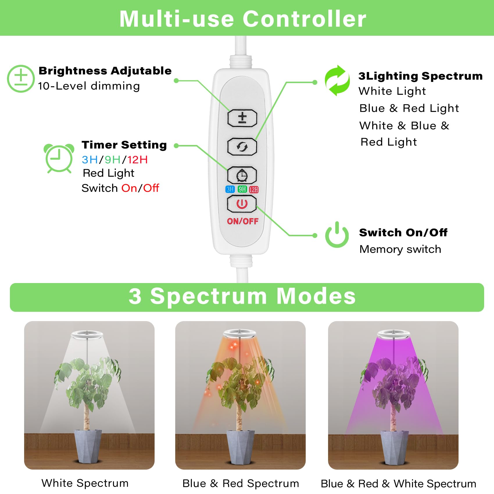 WEEAEEW Grow Light for Indoor Plants, Full Spectrum Plant Lamp 61" LED Tall Halo Grow Lights for Plant with Automatic Timer, 72 LEDs Plant Light Height and Brightness Adjustable