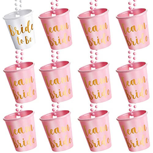 Wocst 12 PCS Shot Necklace Glass, Bride Groom to Be Shot Glass Necklace with Gold Foil for Bachelor/Bachelorette Party Hen Night Party