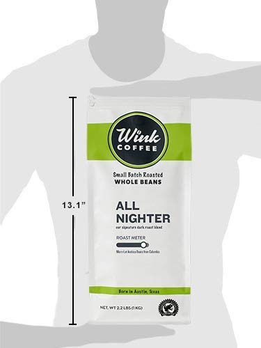 Wink Coffee All Nighter Dark Roast Whole Bean Coffee, Large 2.2 Pound Bag, 100% Arabica Coffee Beans, Single Origin Colombian, Rich, Smooth, Full Bodied and Complex, Sustainable