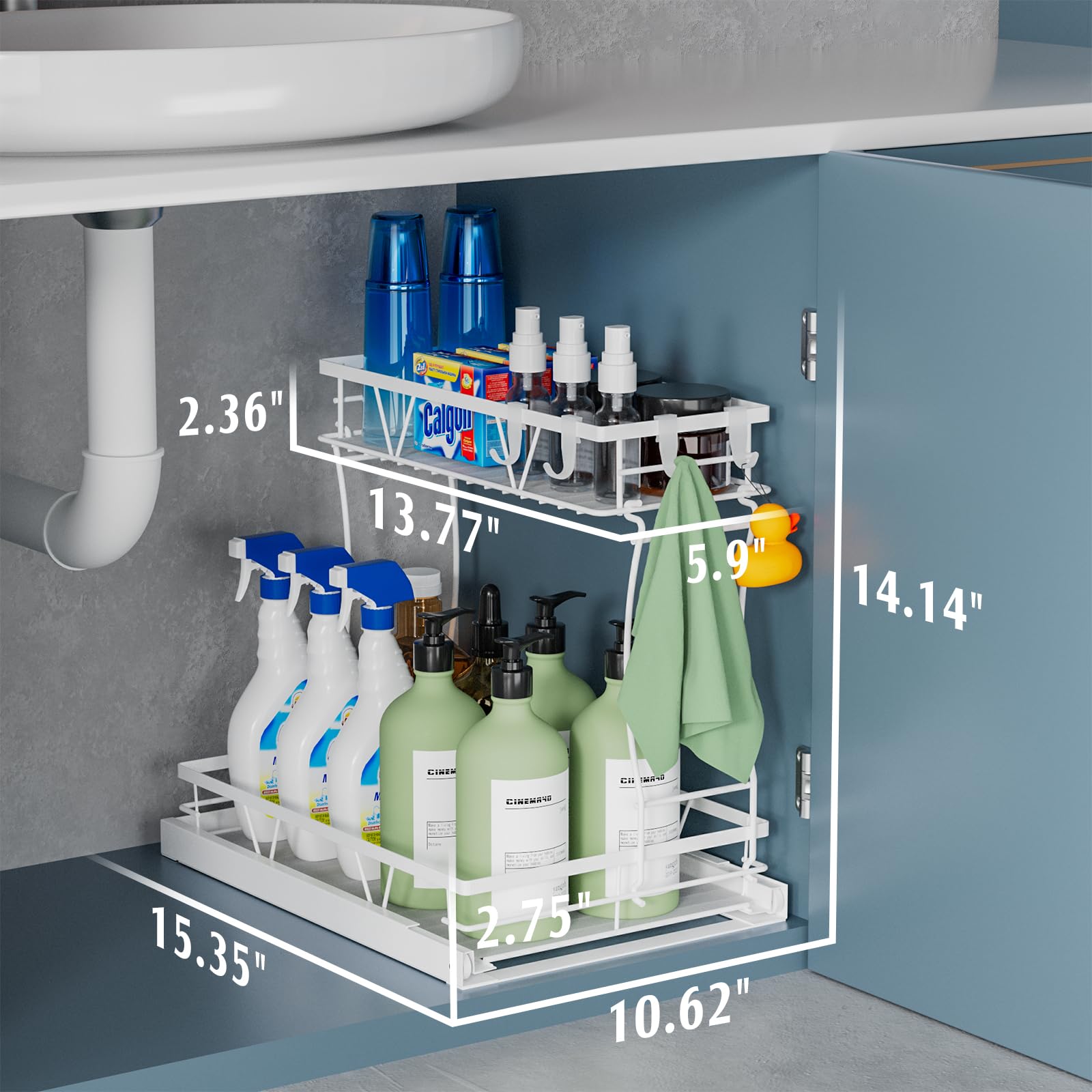 VERIFOST Under Sink Organizer, 2 Tier Under Sink Organizers and Storage, L Shaped Under Sink Pull Out Shelf Organizer, Multi-use Under Sink Storage for Kitchen Bathroom Cabinet, Black