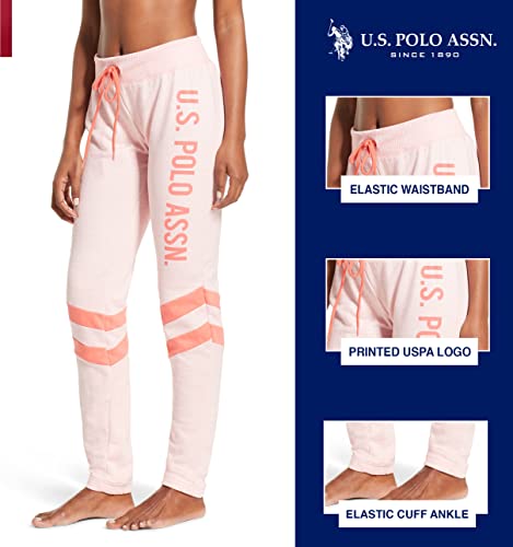 U.S. Polo Assn. Essentials Womens Sweatpants – Plus Size Loungewear (Light Pink Heather With Stripe, 2X)