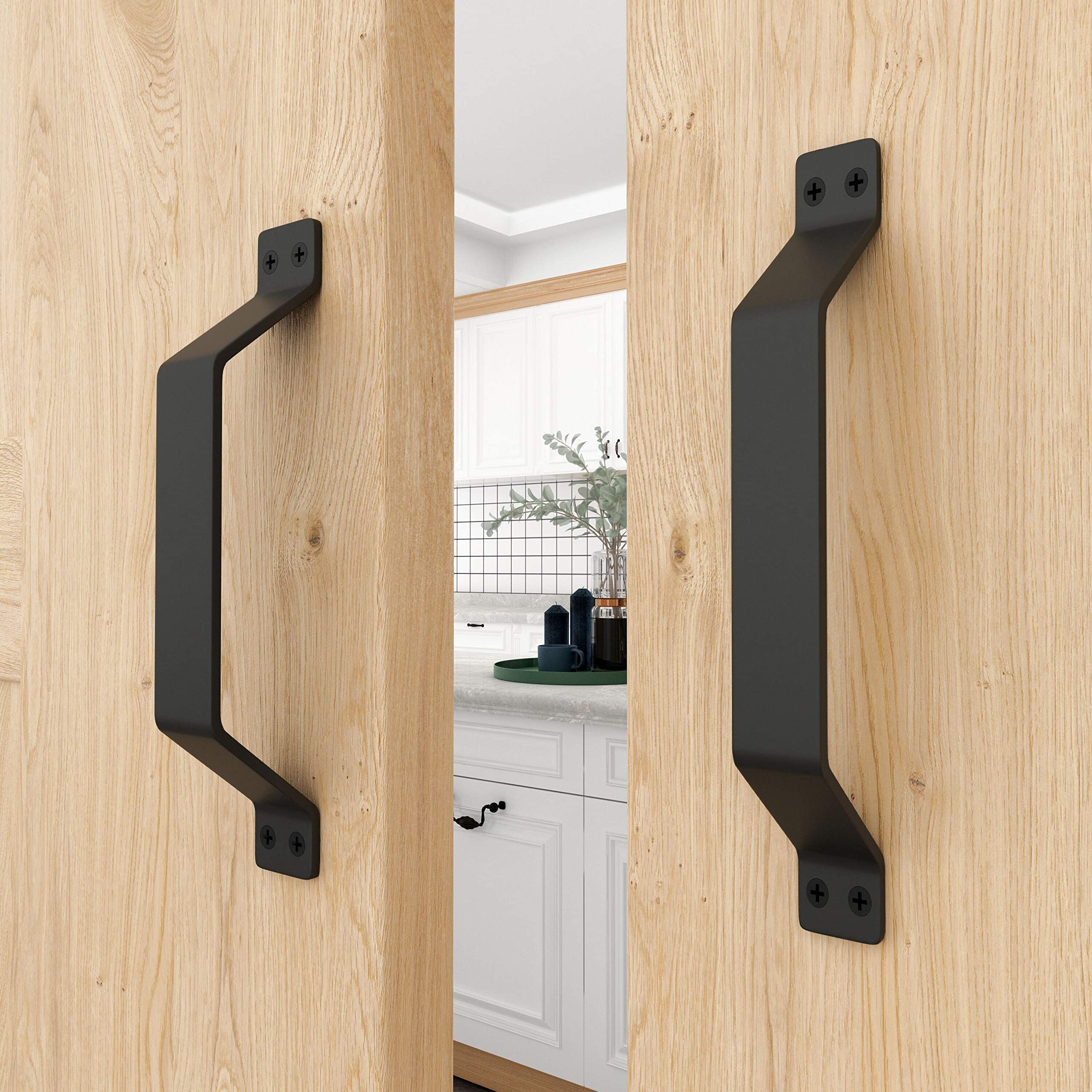 WINSOON 5FT Sliding Barn Wood Door Hardware Cabinet Closet Kit with Set of 2 Pcs Black Painted Solid Steel Gate Handle Kit