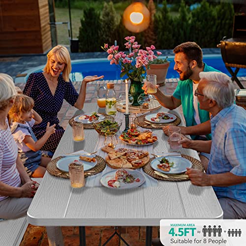 YITAHOME Folding Picnic Table w/Easy Assembly Steel Frame & Wood Like Tabletop, All Weather Folding Picnic Tables with Benches Ideal for Yard Patio Lawn Party, White