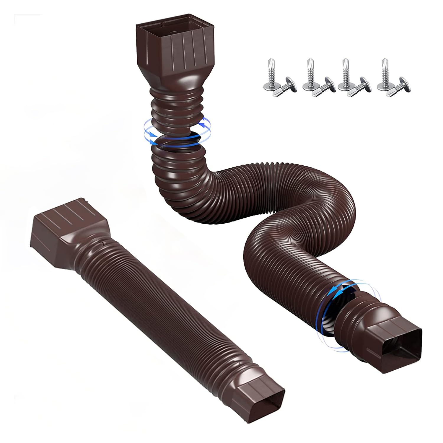 Tobepico 2 Pack Rain Gutter Downspout Extensions Flexible, Drain Down spout Extender Connector 21"-60", Outdoor Shapeable Drain Pipe, Screws Included, Black