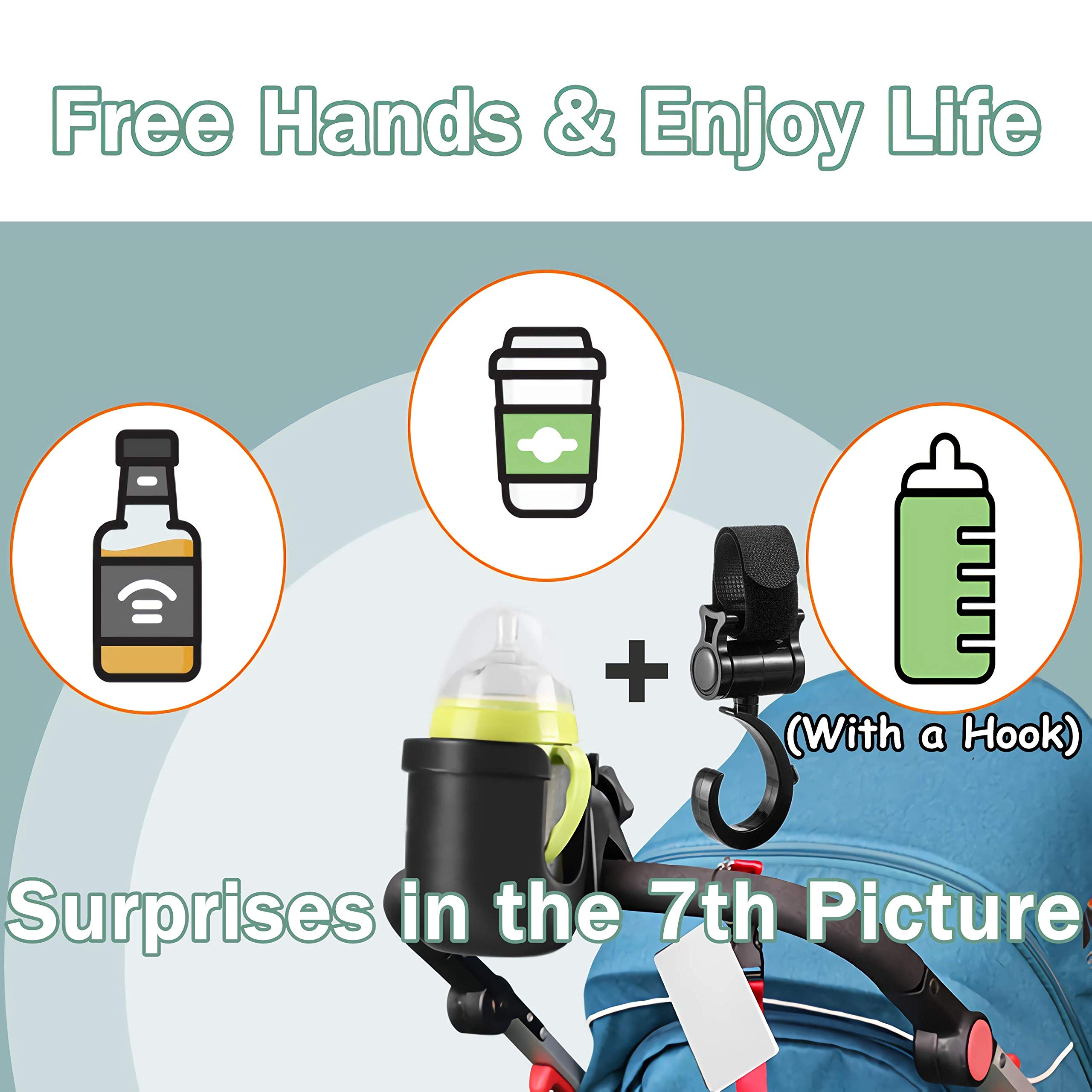 Universal Cup Holder with a Hook LANEYLI Stroller Cup Holder Bike Bottle Holder Large Caliber Designed 360 Degrees Rotation Fit for Baby Stroller, Bicycle, Wheelchair, Walker, Trolleys
