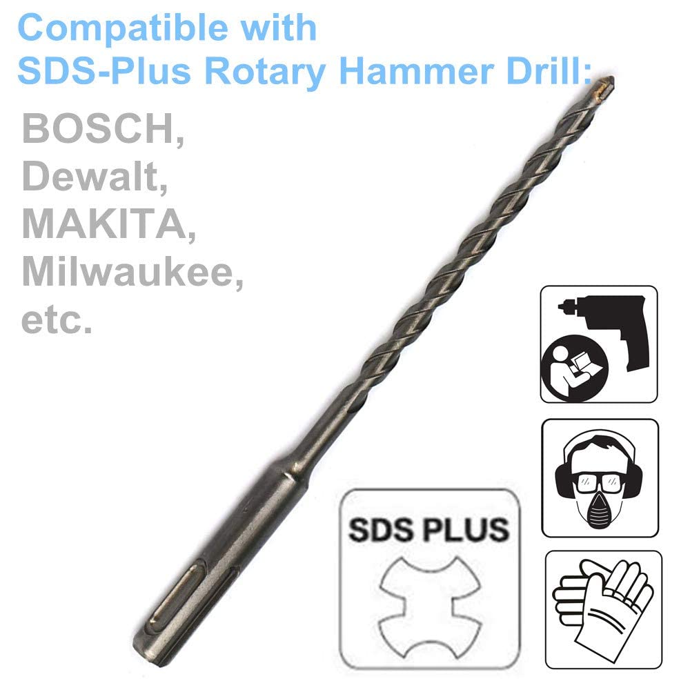VALYRIANTOOL 10-Pack 3/16 Inch x 6 Inch SDS Plus Rotary Hammer Drill Bits Set, Carbide Tipped for Brick, Masonry, Stone and Concrete (3/16" x 4" x 6")