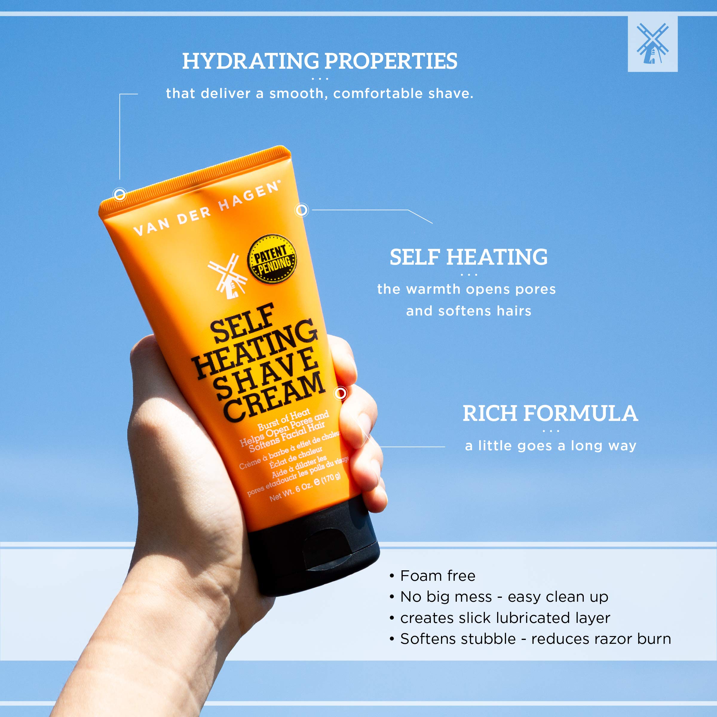Van Der Hagen Self-Heating Shave Cream - Burst of Warmth Opens Pores and Softens Stubble, 6 oz