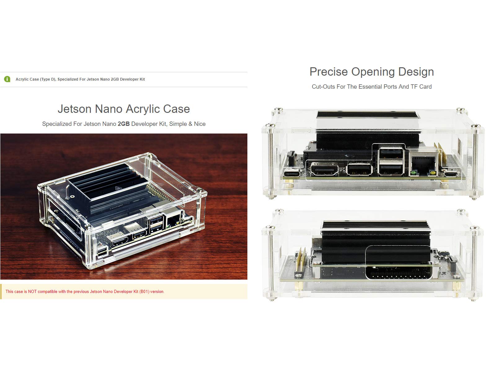 Waveshare Jetson Nano Acrylic Case Specialized for Jetson Nano 2GB Developer Kit Precise Opening Design Easy Access for GPIO and Camera Port