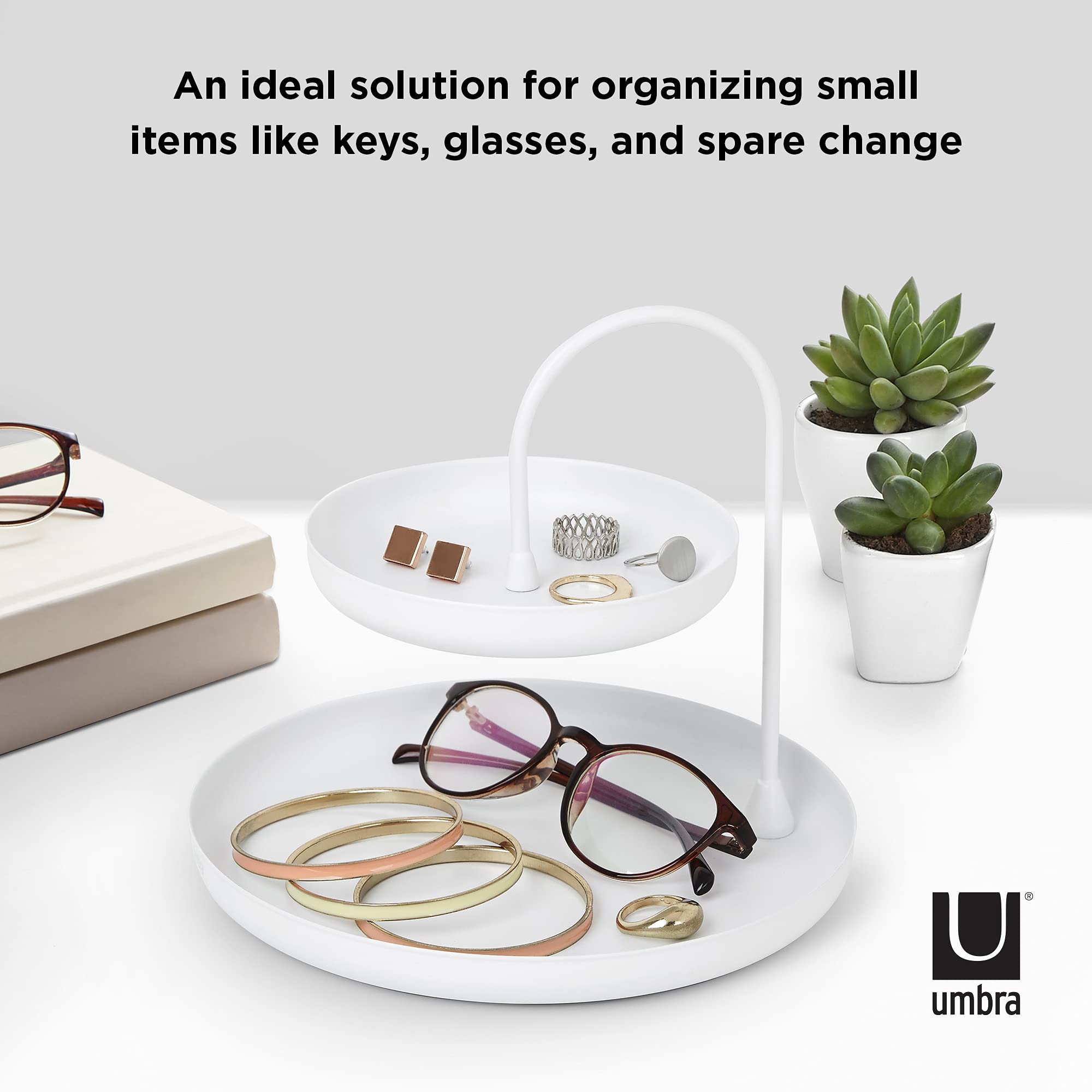 Umbra Poise Large, Double, Attractive Storage You Can Leave Out, Two-Tiered Jewelry Tray, Accessory Holder, White