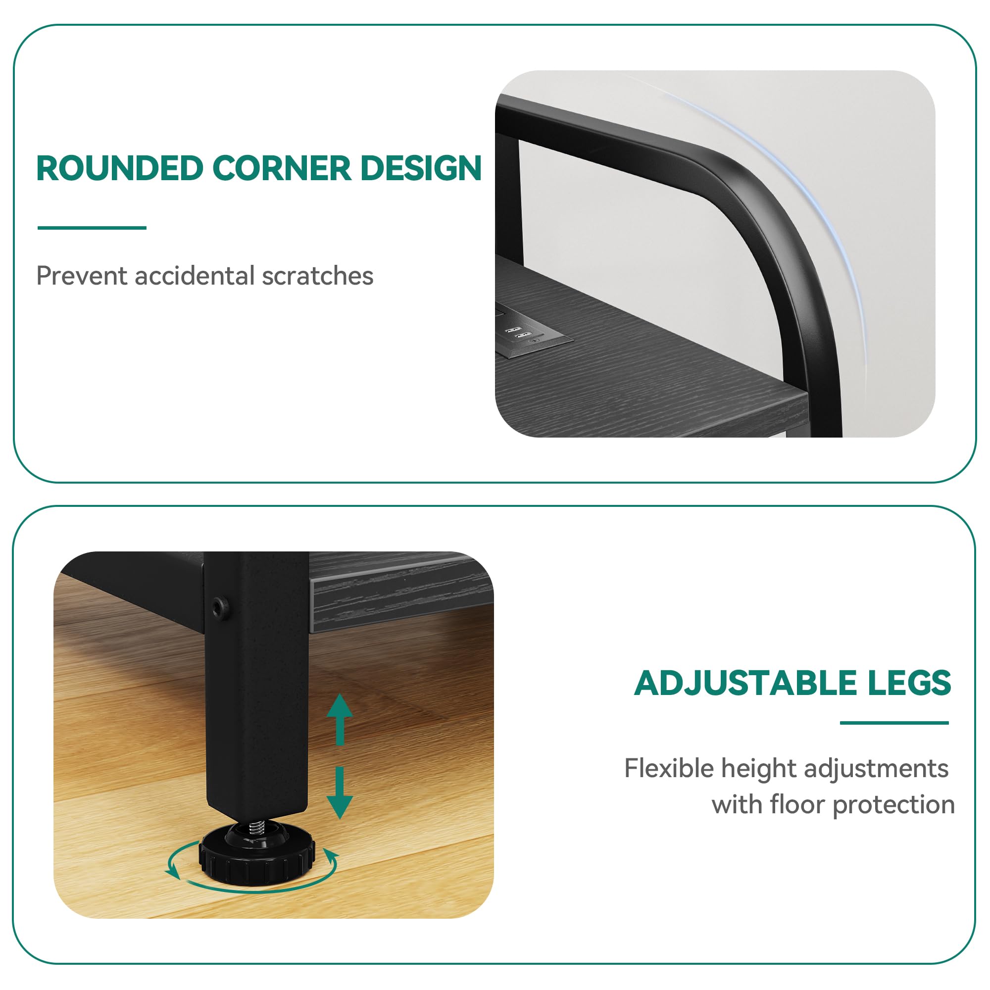 YITAHOME Printer Stand with Storage, Printer Table with Charging Station & USB Charging Port, Printer Shelf with Rolling Shredder Stand & Adjustable Storage Shelf Rack for Home Office, Black