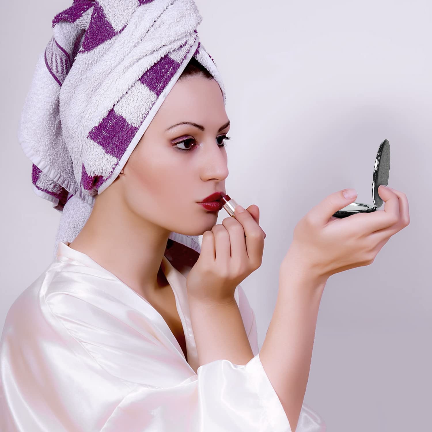 WantGor Compact Mirror, 2 Pack Makeup Mirrors Travel Black Round Portable Double-Sided Pocket Mirror for Men, Women