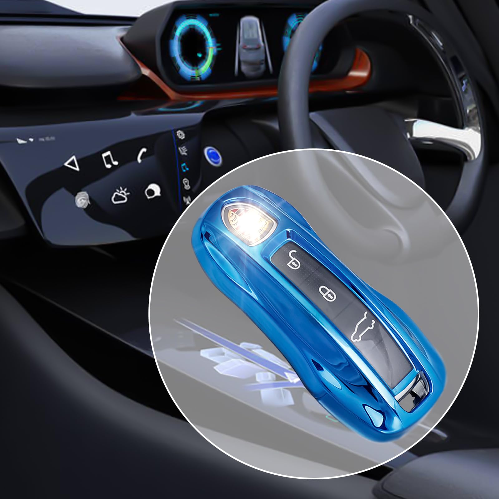 WORCAS Smart Soft TPU Key Fob Cover Compatible with Porsche 911 Cayenne Panamera TAYCAN 3/4 Button Keyless Entry Remote Control Accessories Protective Cover(Blue)