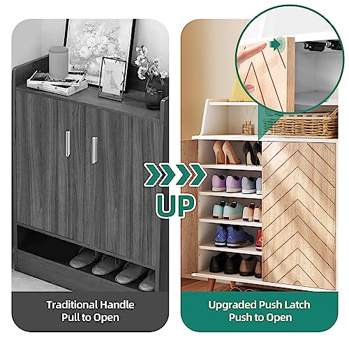 YITAHOME Shoe Cabinet with Doors, 5-Tier Shoe Storage Cabinet with Open Shelves, Large Capacity Wooden Shoes Rack Organizer with Pine Wood Legs for Entryway/Hallway/Closet, White