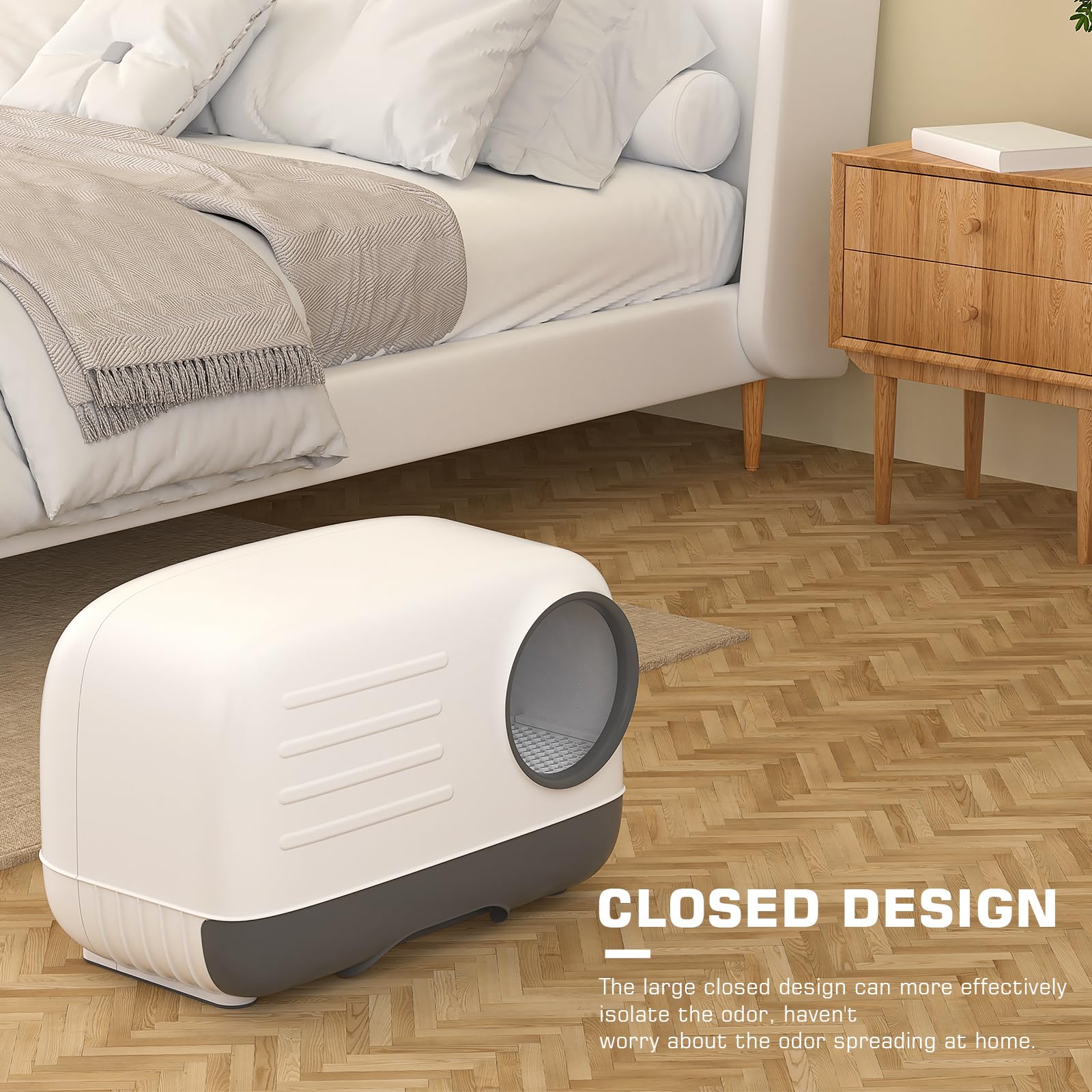 VARLNALY Cat Litter Box Enclosure Hidden Covered Litter Box with Lid, Kitty Litter Box Enclosed Prevent Urine Leakage and Isolate Odors, Cute Litter Pan with Drawer, Easy to Clean, Grey