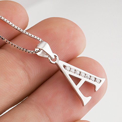 YFN Initial A Pendant Necklace Sterling Silver with Cubic Zirconial 26 Letter Alphabet Jewelry for Women