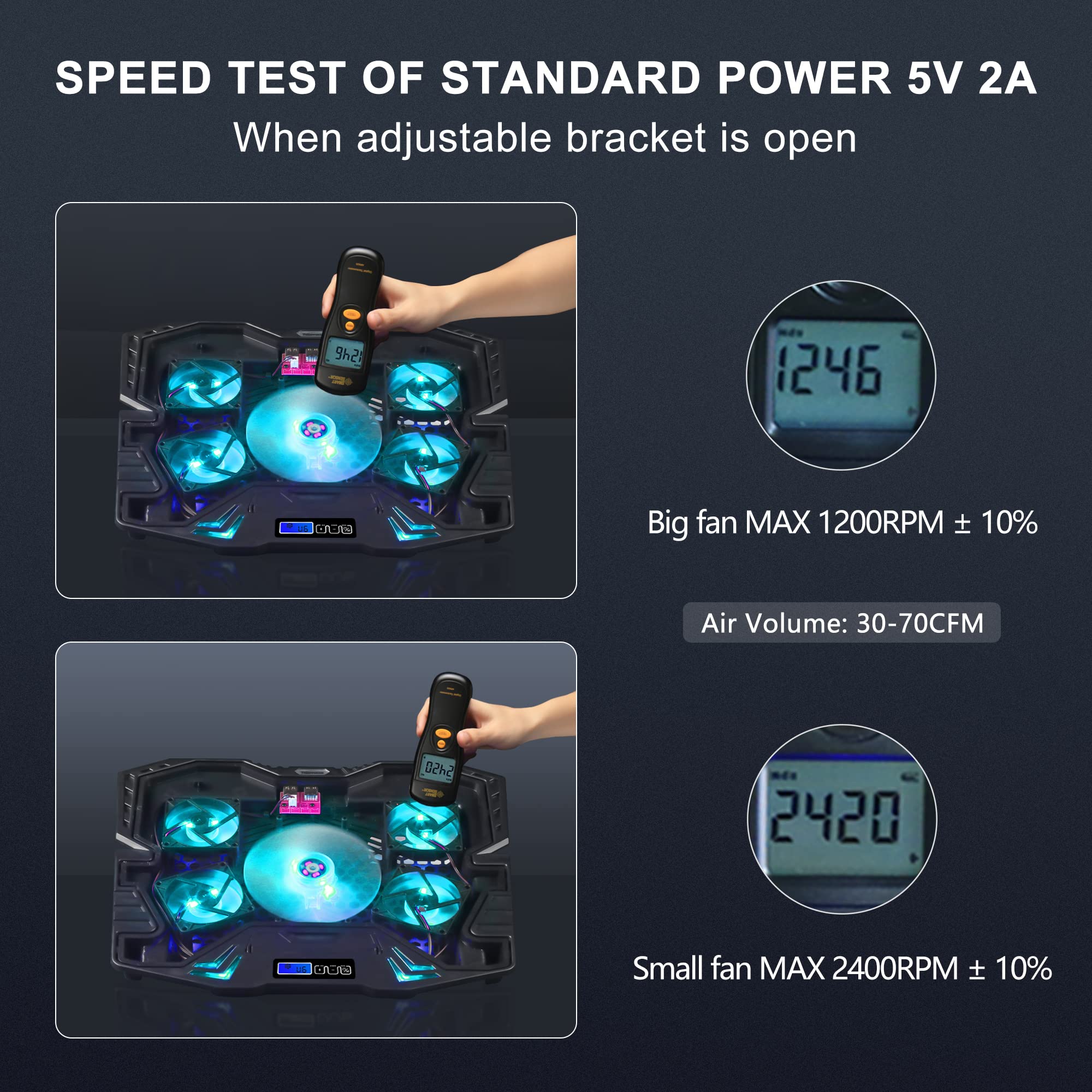TopMate C5 Laptop Cooling Pad Gaming Notebook Cooler, Laptop Fan Cooling Stand Adjustable Height with 5 Quiet Fans Ice Blue LED Light, Computer Chill Mat with LCD Controller, for 10-15.6 Inch Laptops