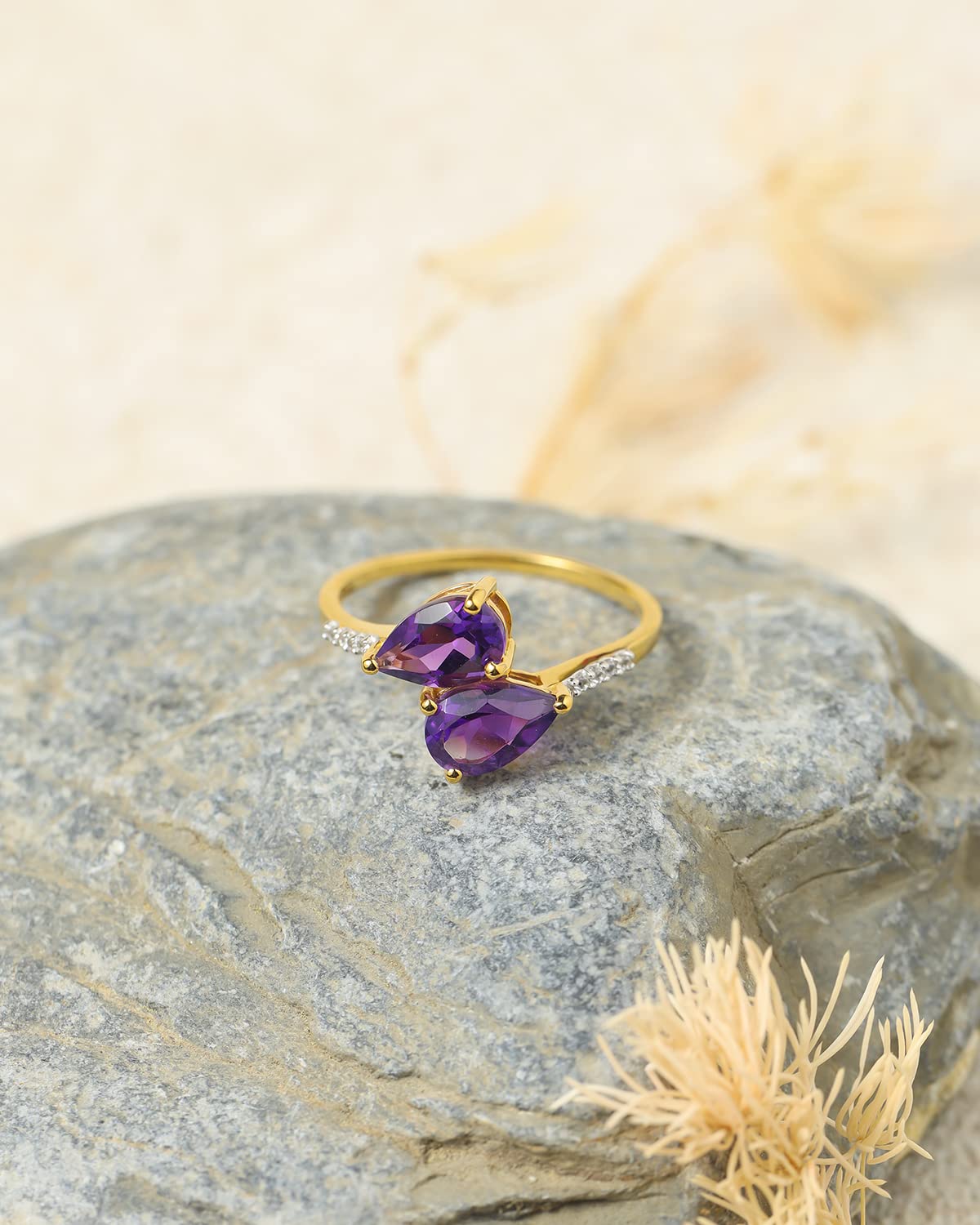 YoTreasure 1.48 Ct. Amethyst White Sapphire 10kt Yellow Gold Engagement Ring Jewelry