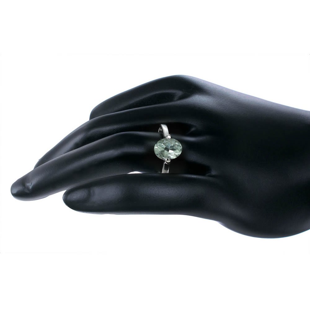 VIR JEWELS 1.70 cttw Green Amethyst Ring .925 Sterling Silver with Rhodium Oval 10x8 MM Size 7