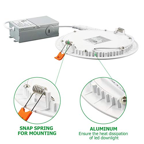 TDLOL 12Pack 5000K/4000K/3000K CCT Selectable 6 Inch Ultra Thin Recessed Light with Junction Box, 100W Equivalent Dimmable Slim Downlight, 950LM High Brightness Recessed Light Fixtures-ETL Listed