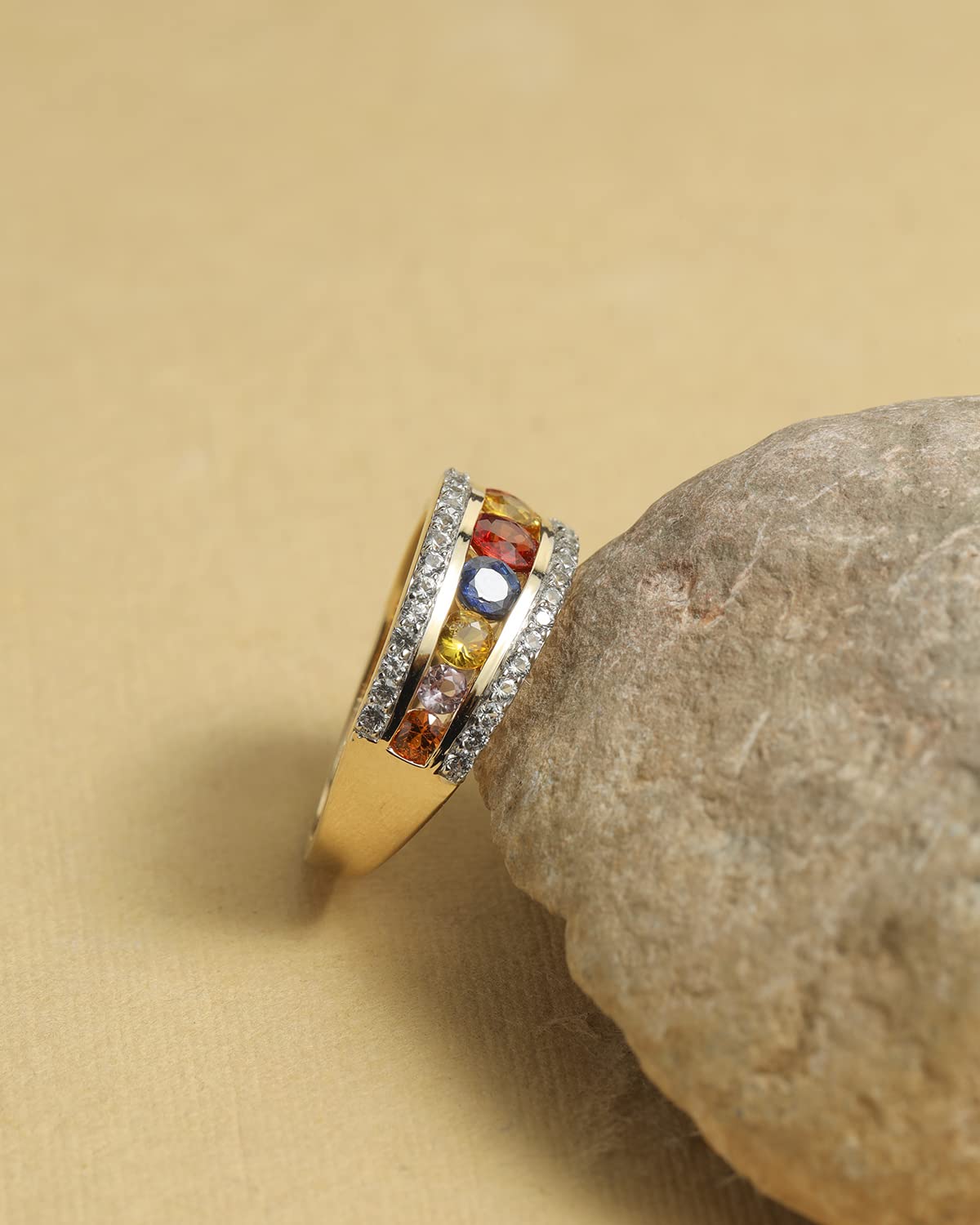 YoTreasure 1.60 Ct. Multi Sapphire Wedding Bands Ring 14K Yellow Gold Gemstone Jewelry