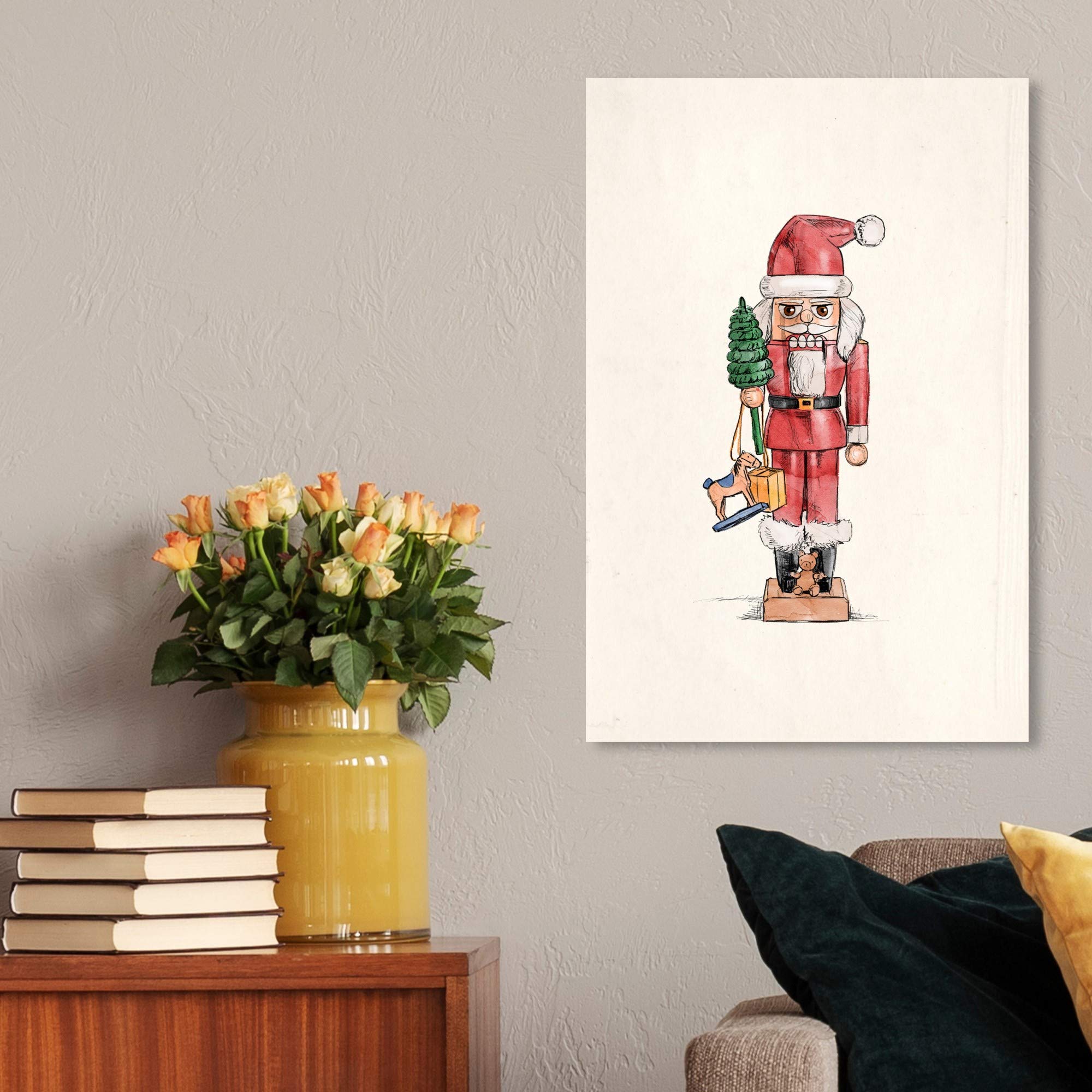 Wynwood Studio Holiday and Seasonal Wall Art Canvas Prints 'Nutcracker' Christmas Home Décor, 16" x 24", Green, Red