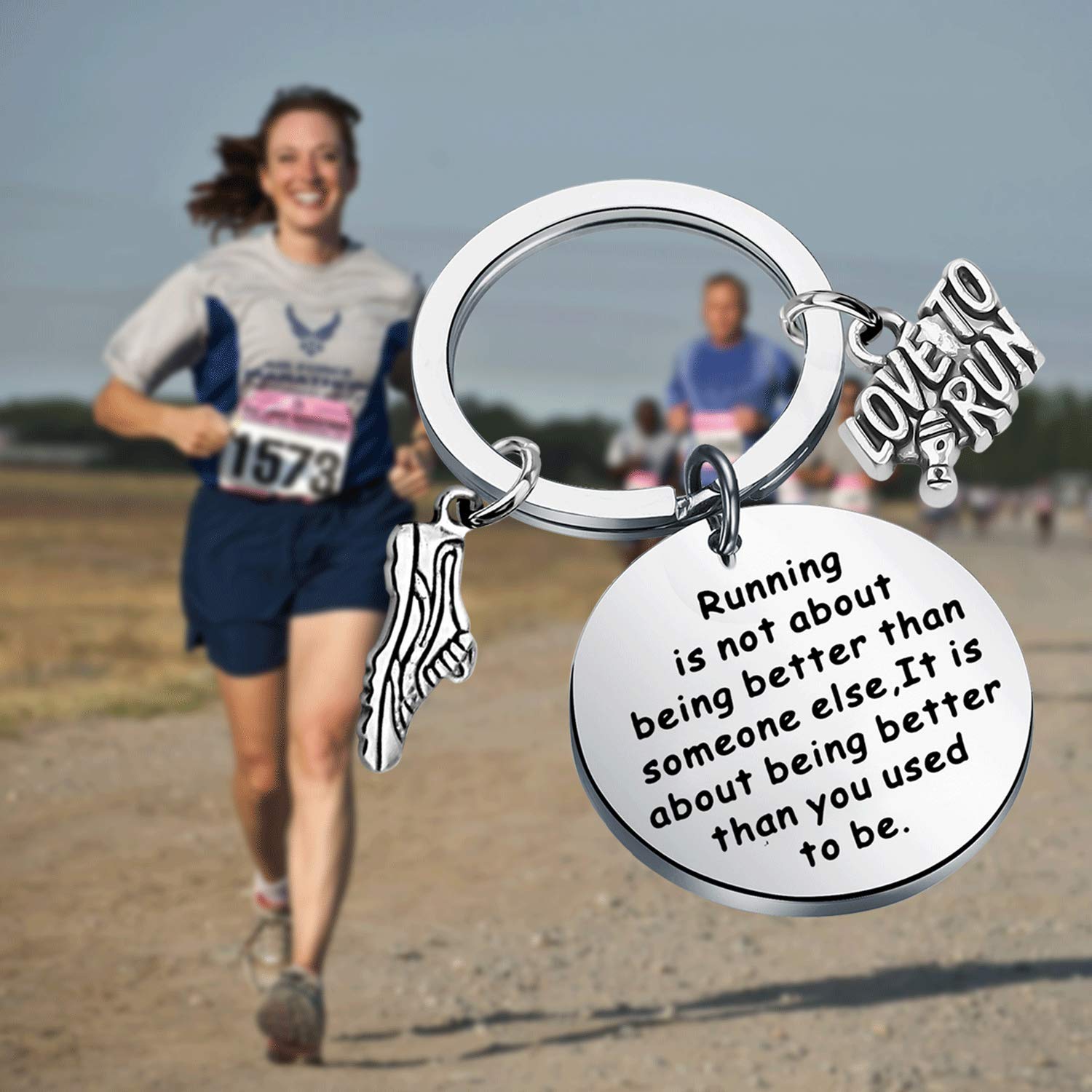 WSNANG Runner Gift Running is About Being Better Than You Used to Be Keychain Marathon Runner Jewelry Track Gift(Running Keychain)