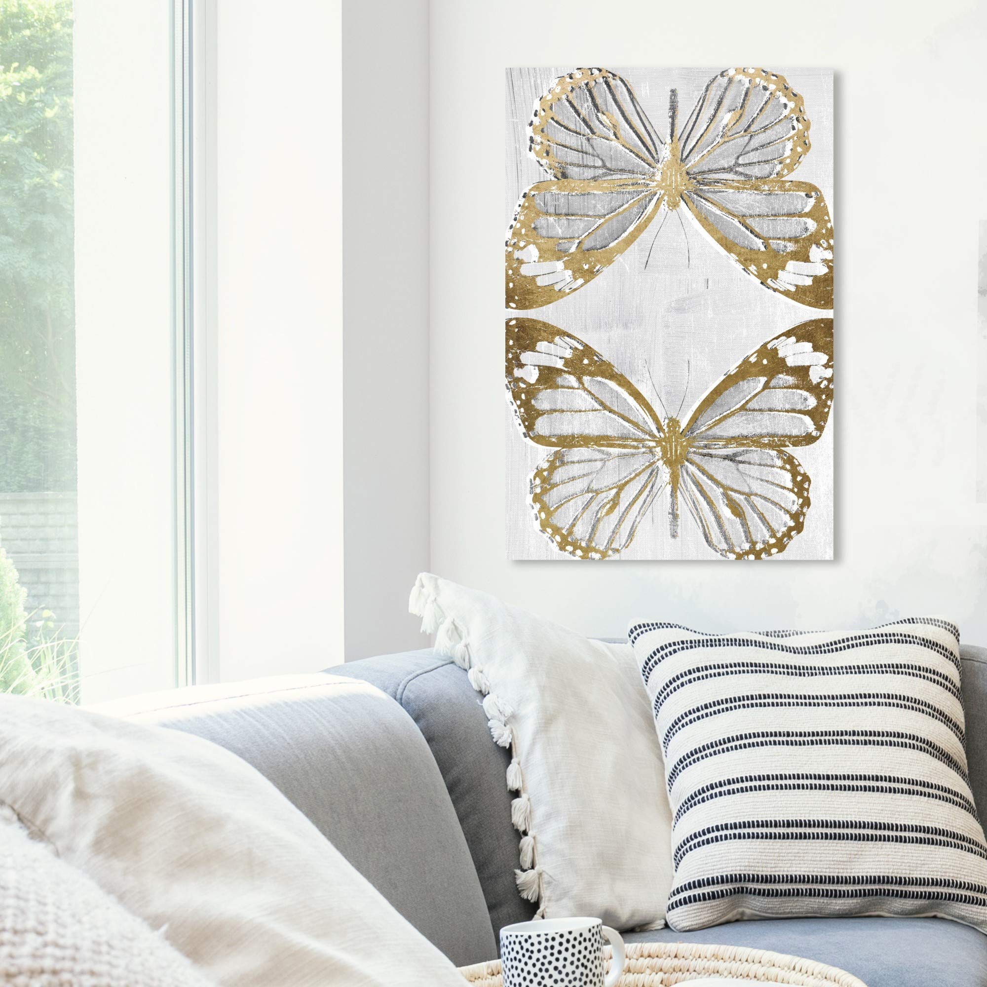 Wynwood Studio Animals Wall Art Canvas Prints 'Golden Butterflies' Home Décor, 20" x 30", Gold, White