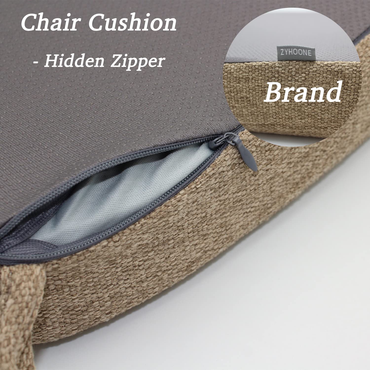 ZYHOONE Chair Cushion with Ties for Dining Chairs - Thick and Comfortable Non Slip Kitchen Seat Pad for Dining Room with Machine Washable Cover [15 X 15 X 2 Inches] - Natural Linen