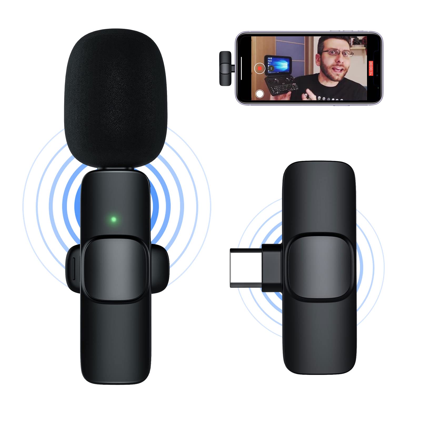 Wireless Lavalier Lapel Microphone for USB-C Android Device - Mini Plug-Play Wireless Mic for Recording, Live Streaming, YouTube, TikTok, Facebook, Noise Reduction/No APP & Bluetooth Needed