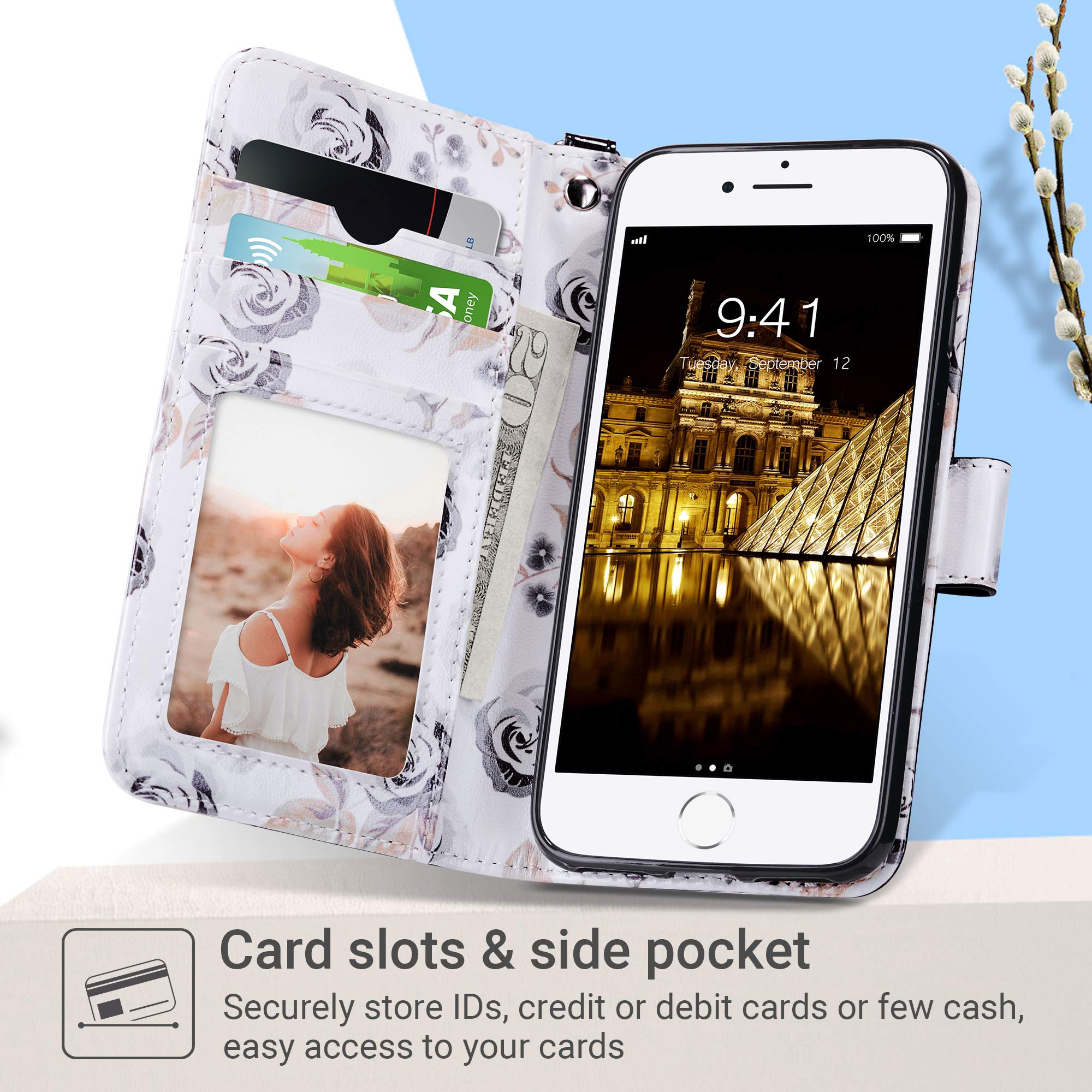 ULAK Case for iPhone SE 3 Wallet 2022, iPhone 8 Wallet, iPhone SE Wallet 2020, iPhone 7 Flip Case, PU Leather Kickstand Card Holder Protective Cover for iPhone 7/8/iPhone SE 2nd 3rd Gen, Dinosaur