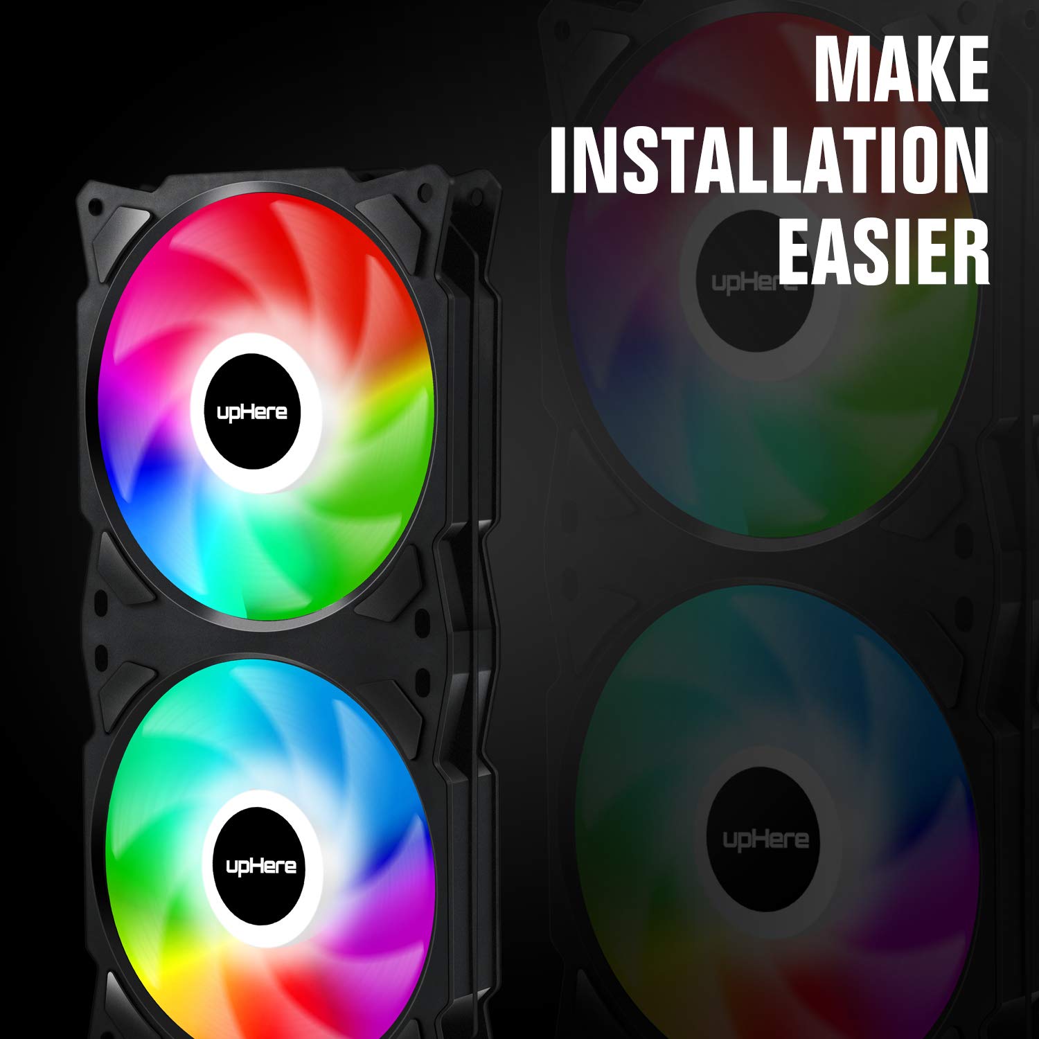 upHere PF240CF 240mm Quiet Edition High Airflow Colorful LED Case Fan,Hydraulic Bearing,Cable Management and PWM Control Fan