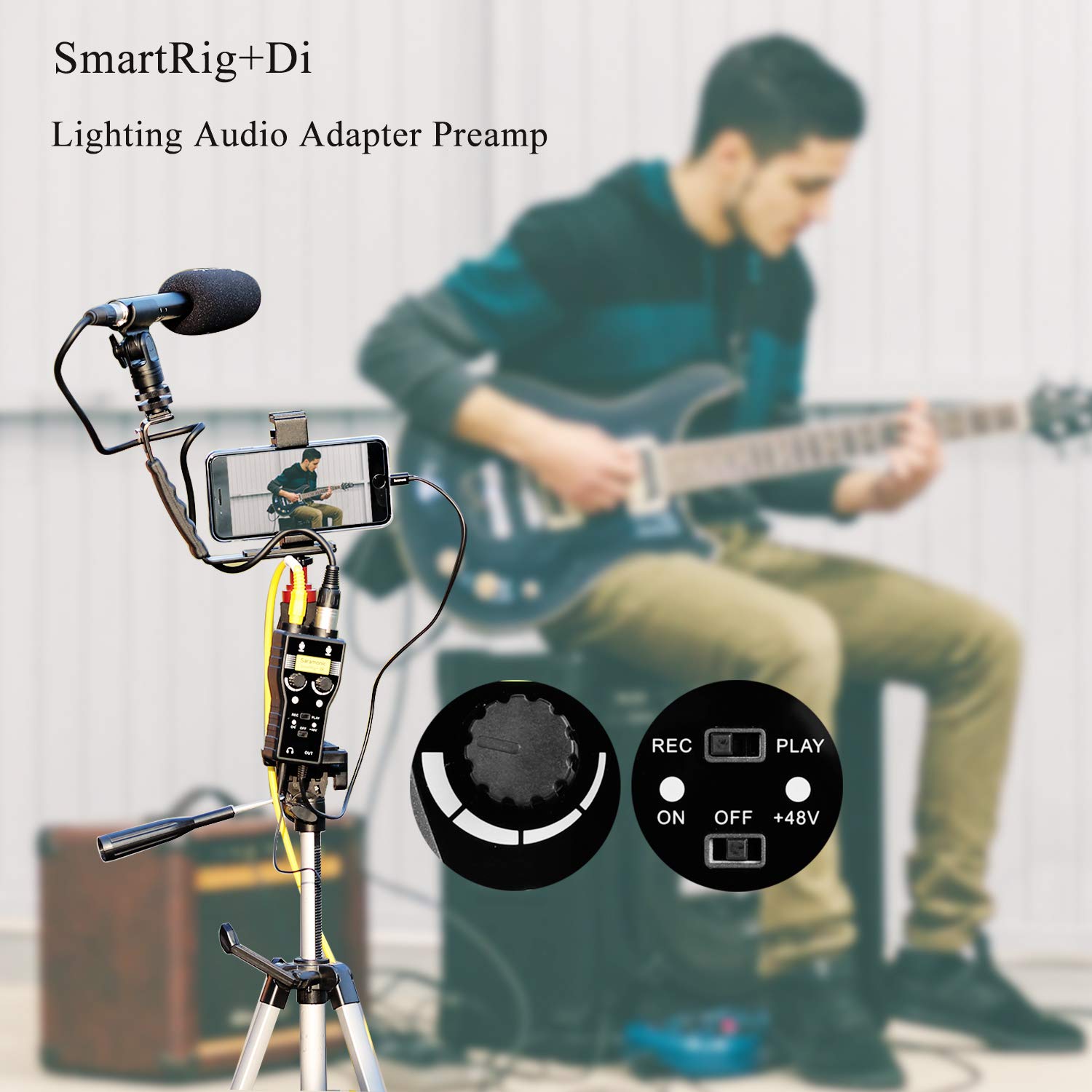XLR Microphone Preamp Adapter for Smartphone Vlog Karaoke, Saramonic Mic with 6.3mm Guitar Adapter & Phantom Power Preamp Amplifier for iPhone13 12 11 X 8 8 Plus 7 7 Plus 6 iPad iPod, Android